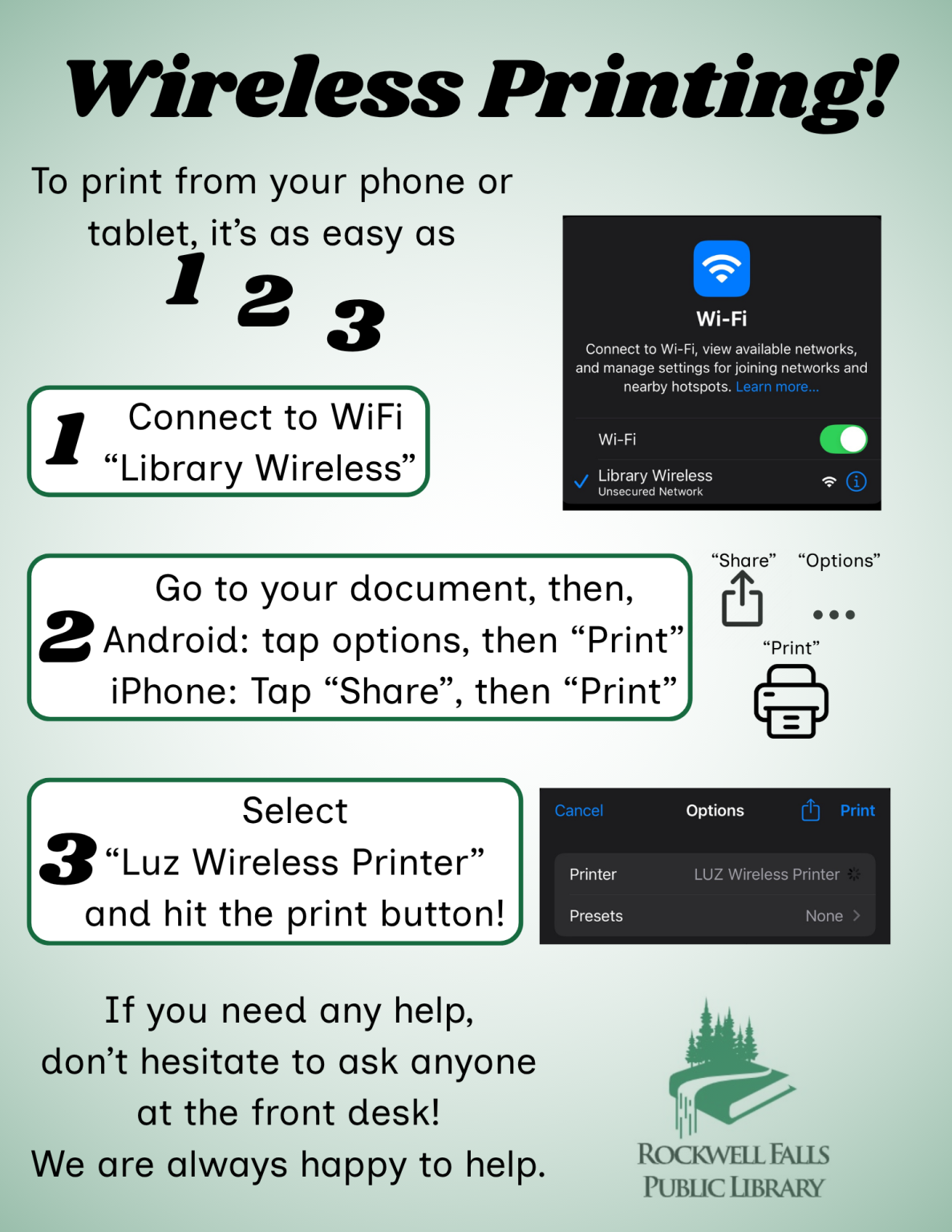 Wireless printing is back! – Rockwell Falls Public Library